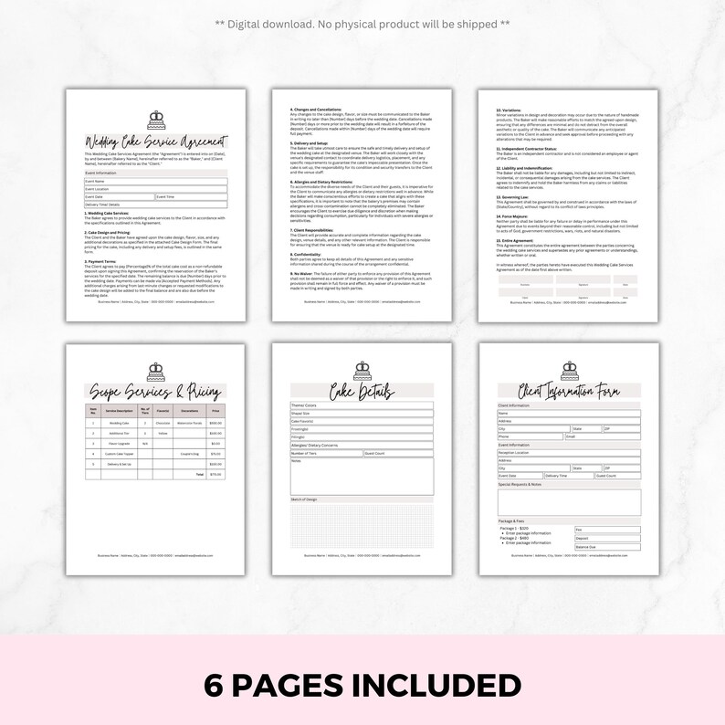 Wedding Cake Contract, Cake Order Contract Template, Editable Cake ...