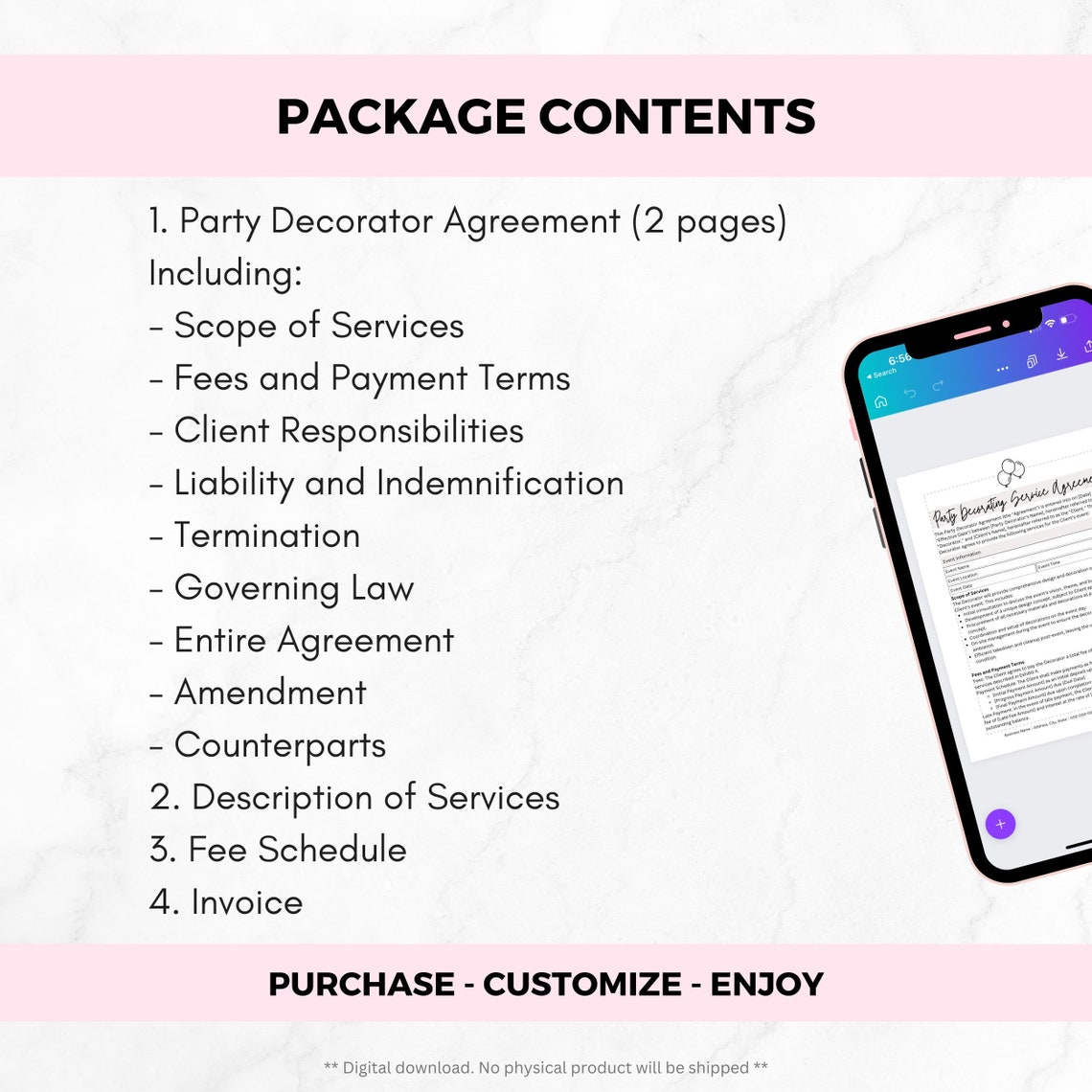 Party Decorator Agreement, Event Decor Contract, Event Decorator ...