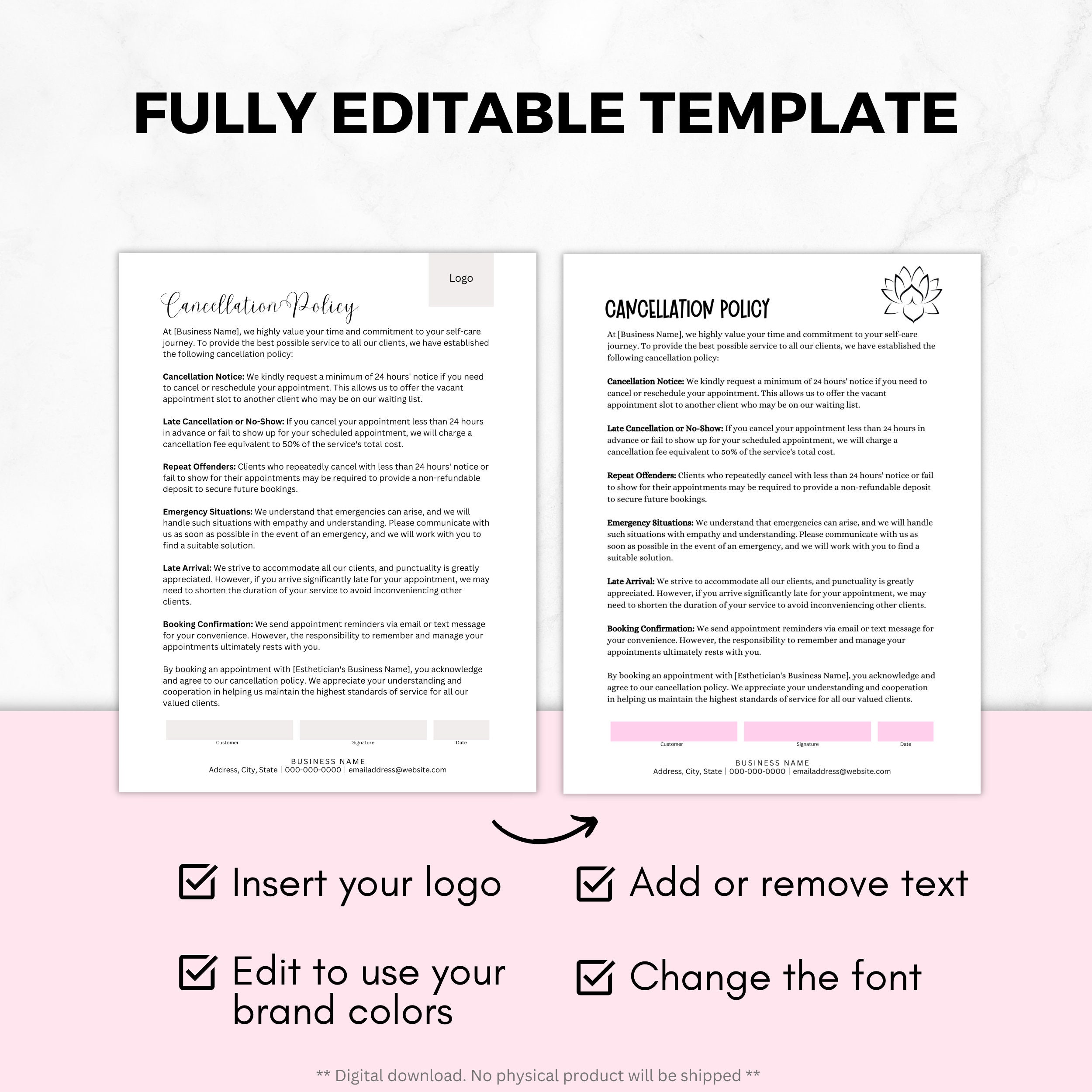 Editable Appointment Cancellation Policy Template, Late Appointment ...