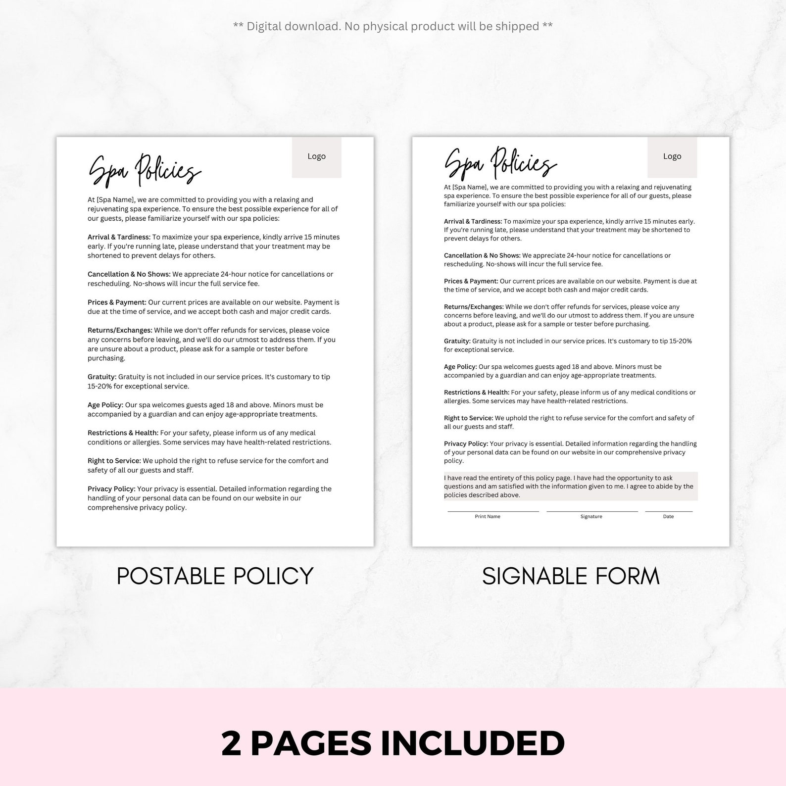 Spa Cancellation Policy Template, Editable Salon Policy Template, Spa ...