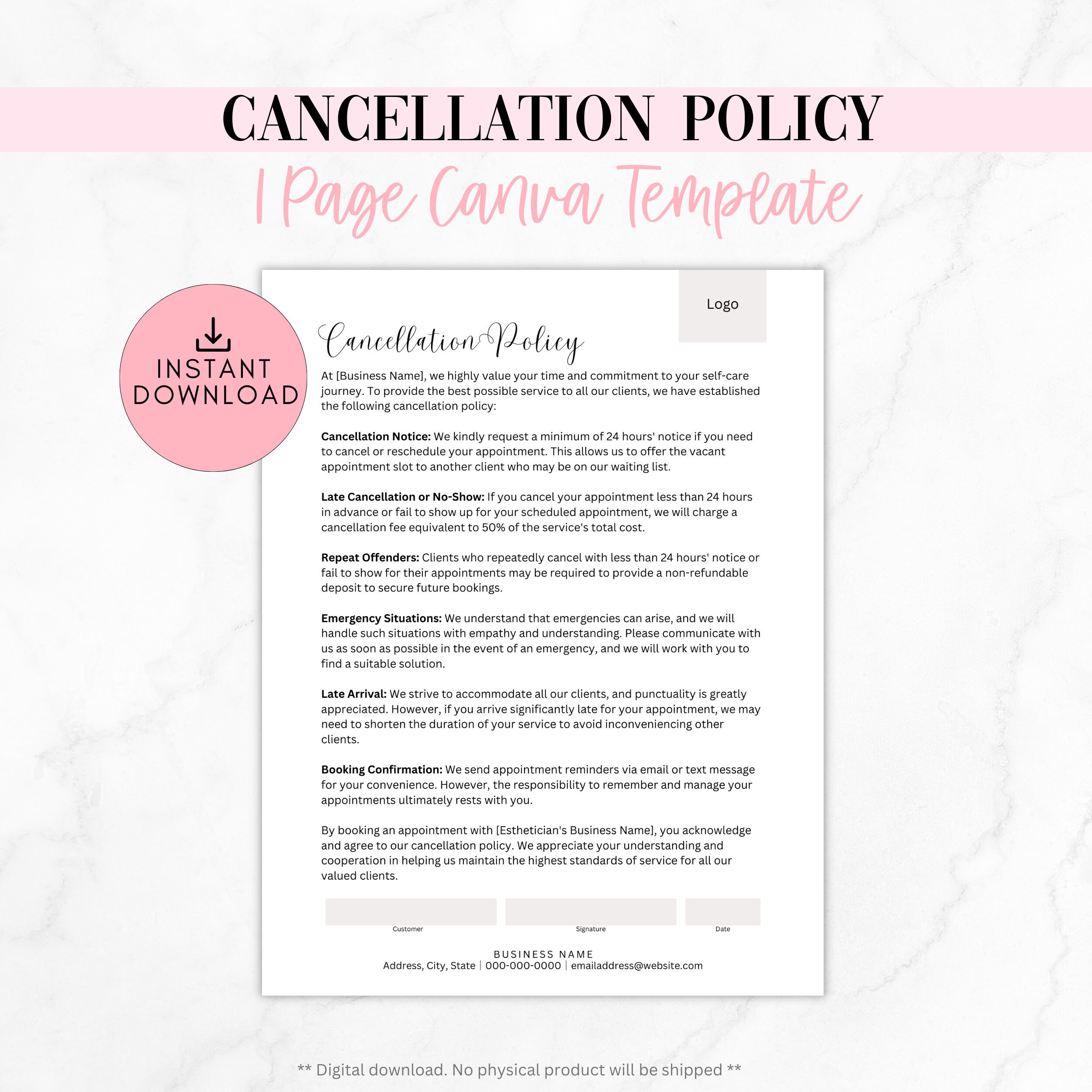 Editable Appointment Cancellation Policy Template, Late Appointment ...