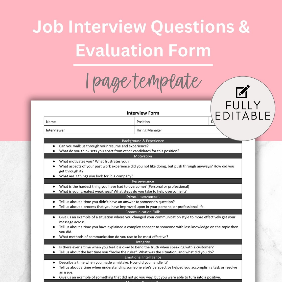 Job Interview Questions Template Interview Prep Interview Guide ...