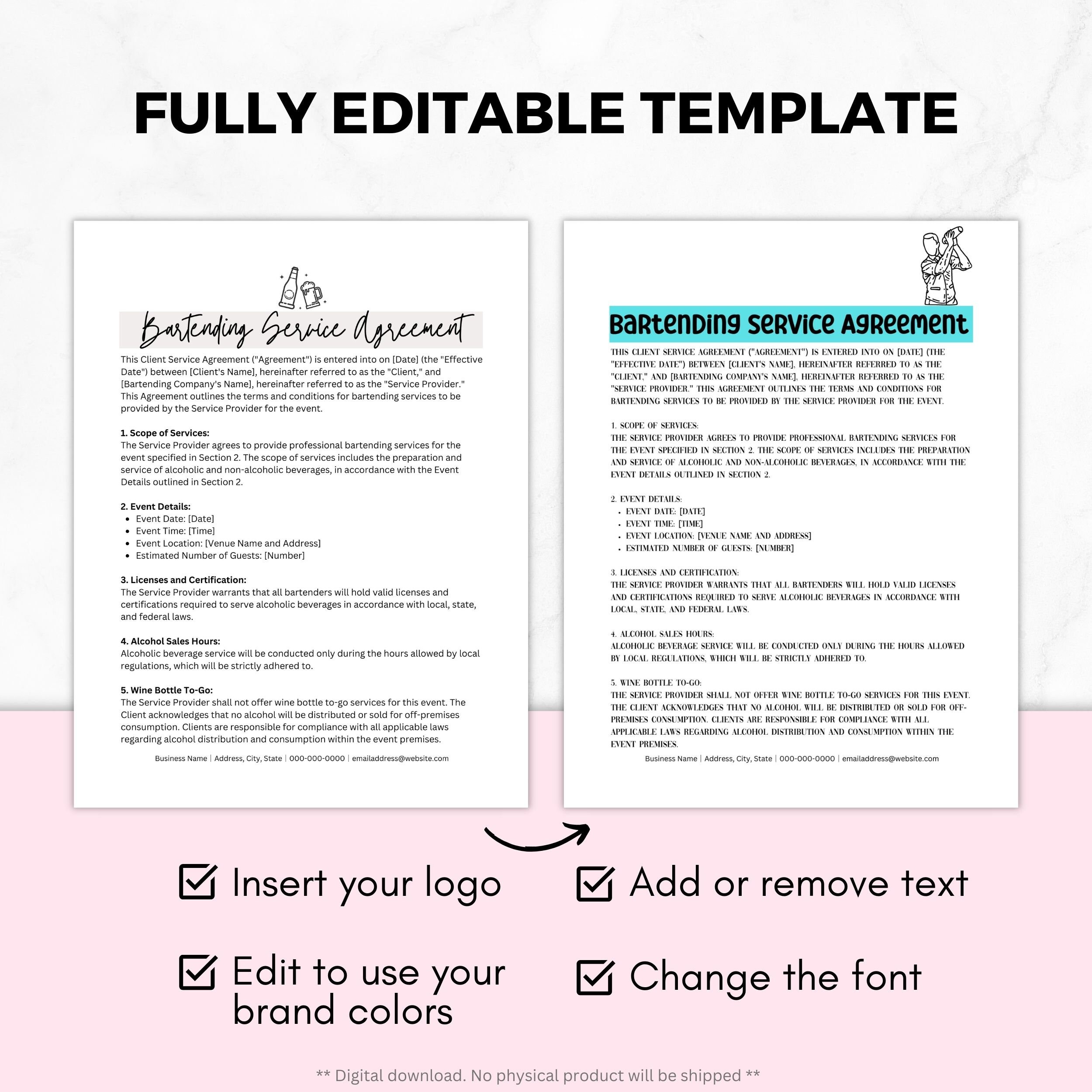 Bartending Contract Template, Mobile Bar Contract, Mobile Bar Contract ...