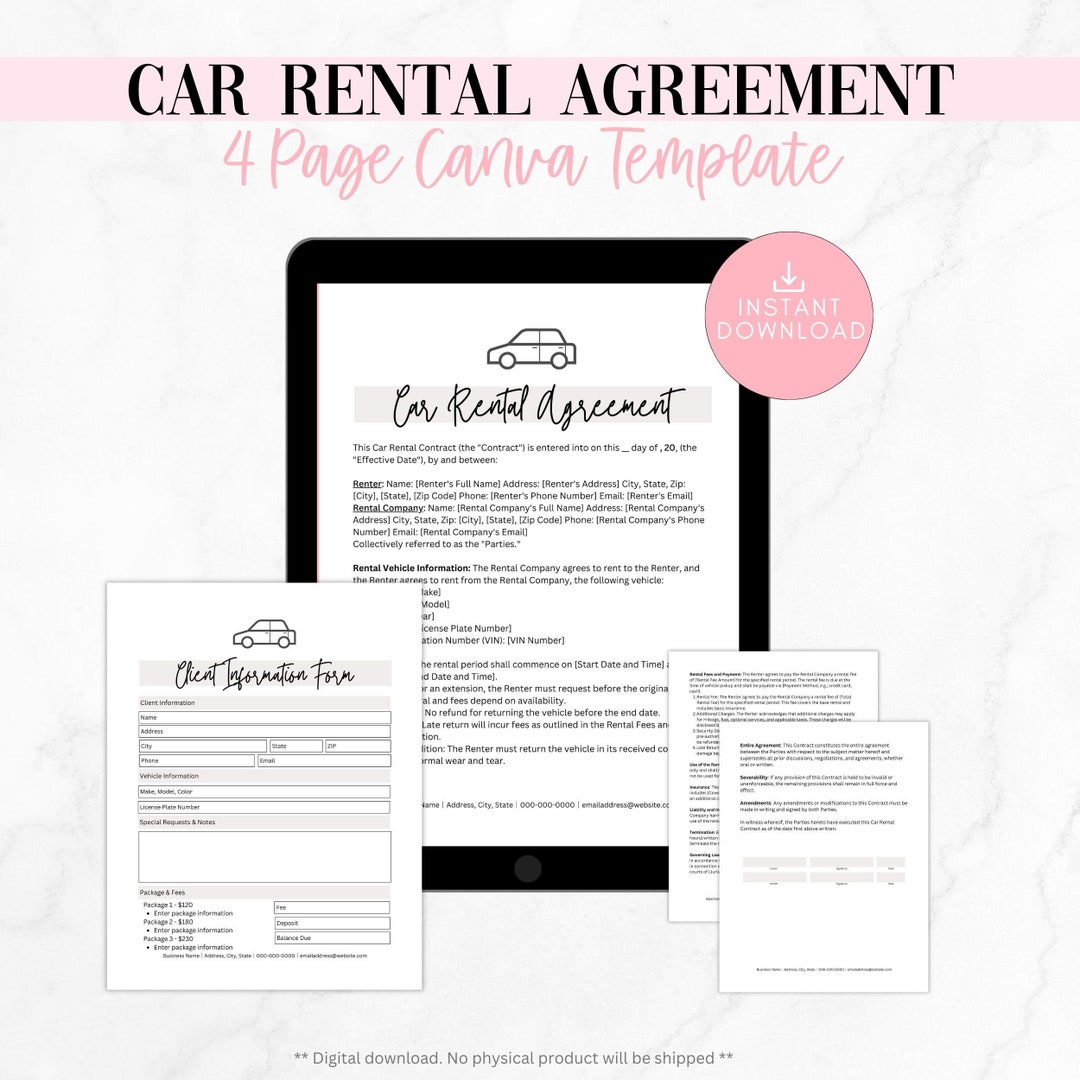 Car Rental Contract, Car Rental Agreement Format, Vehicle Rental ...