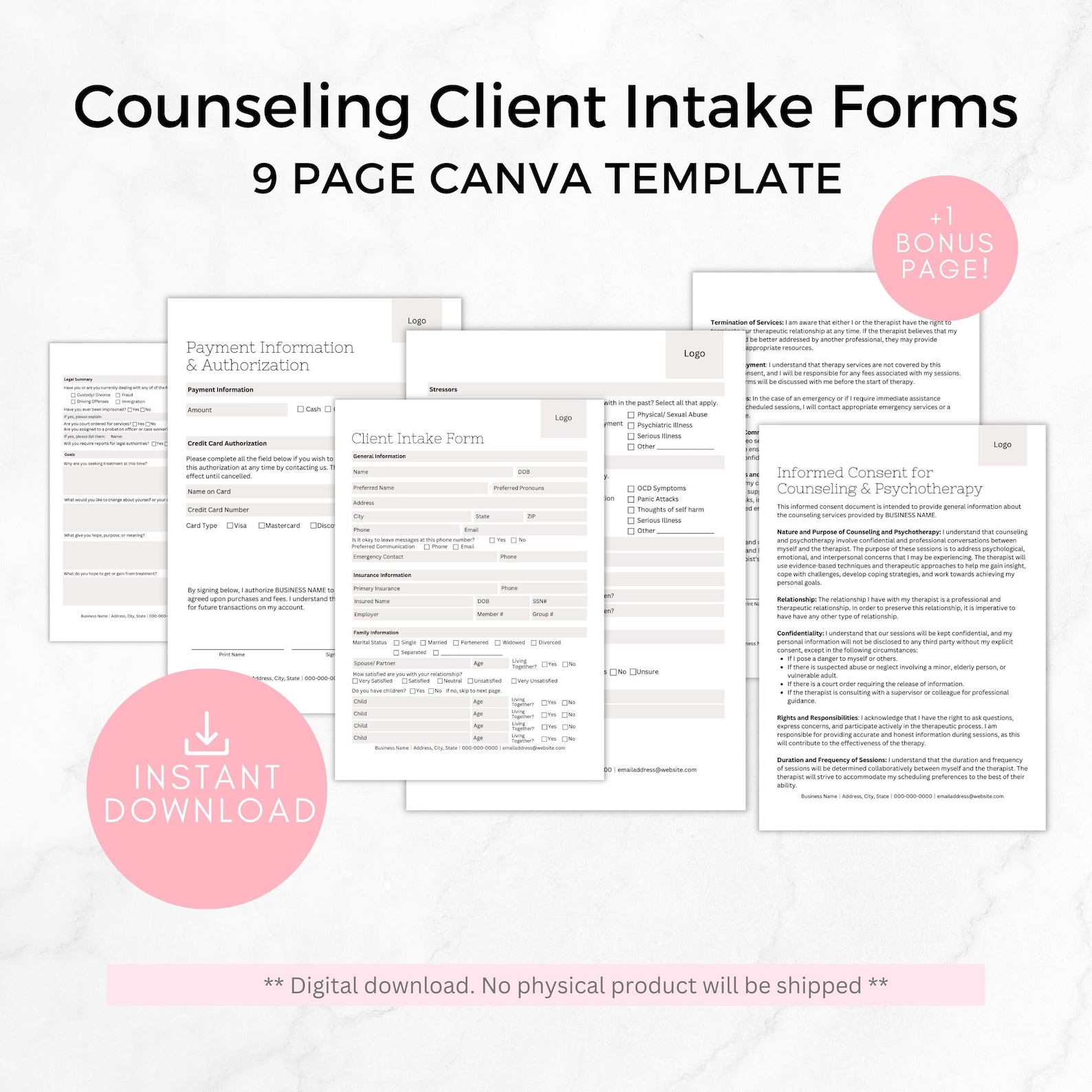 Counseling Intake Form, Informed Consent for Counseling and ...
