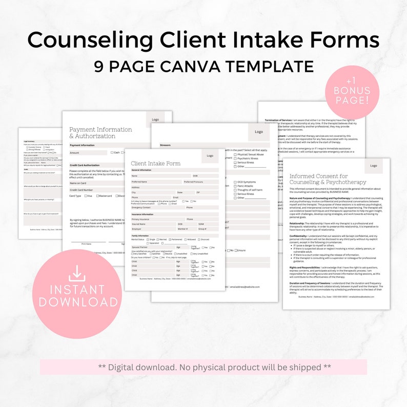 Counseling Intake Form, Informed Consent for Counseling and ...