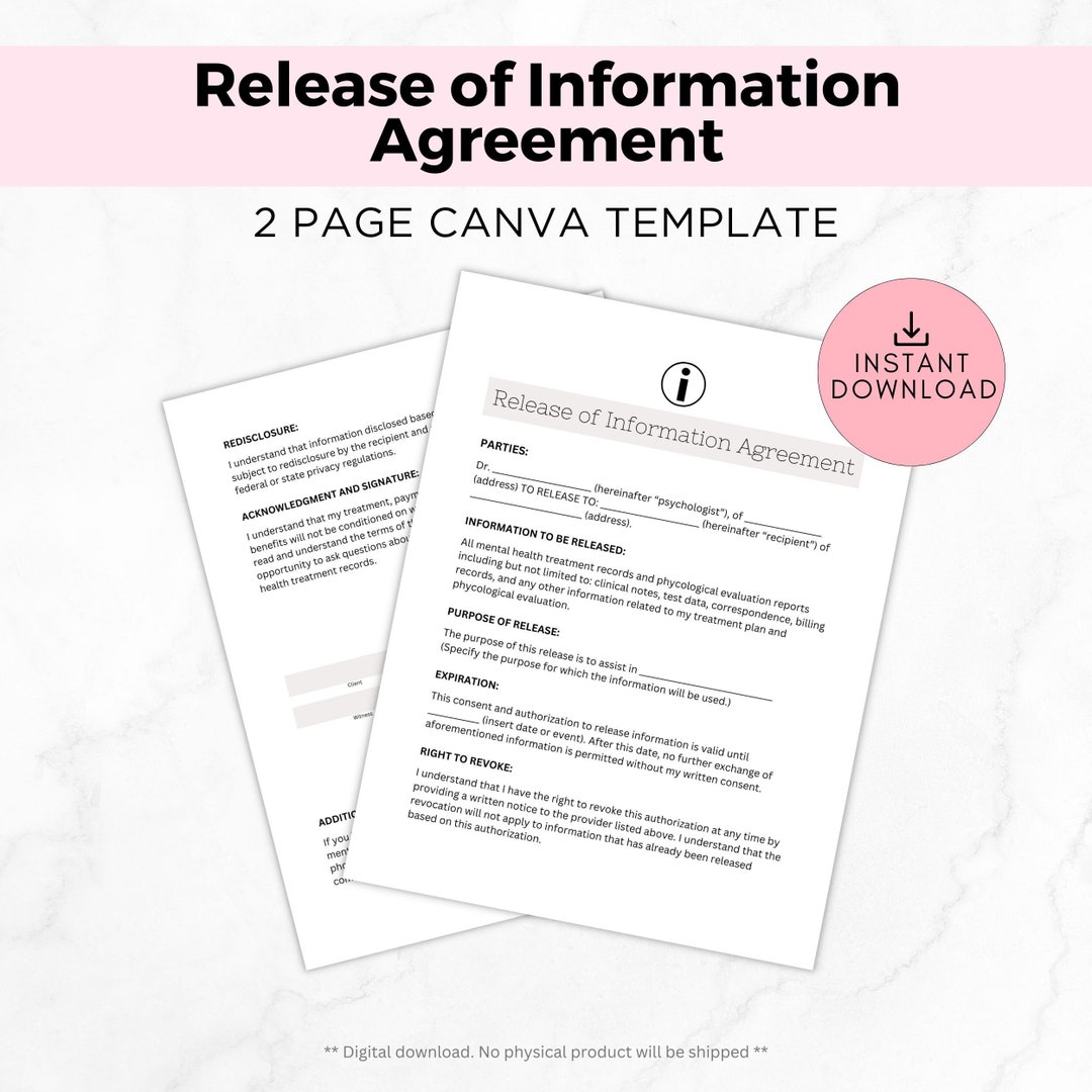 Release of Information Agreement, Counseling Release of Information ...