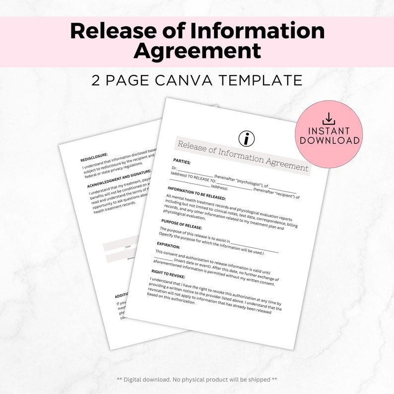 Release of Information Agreement, Counseling Release of Information ...