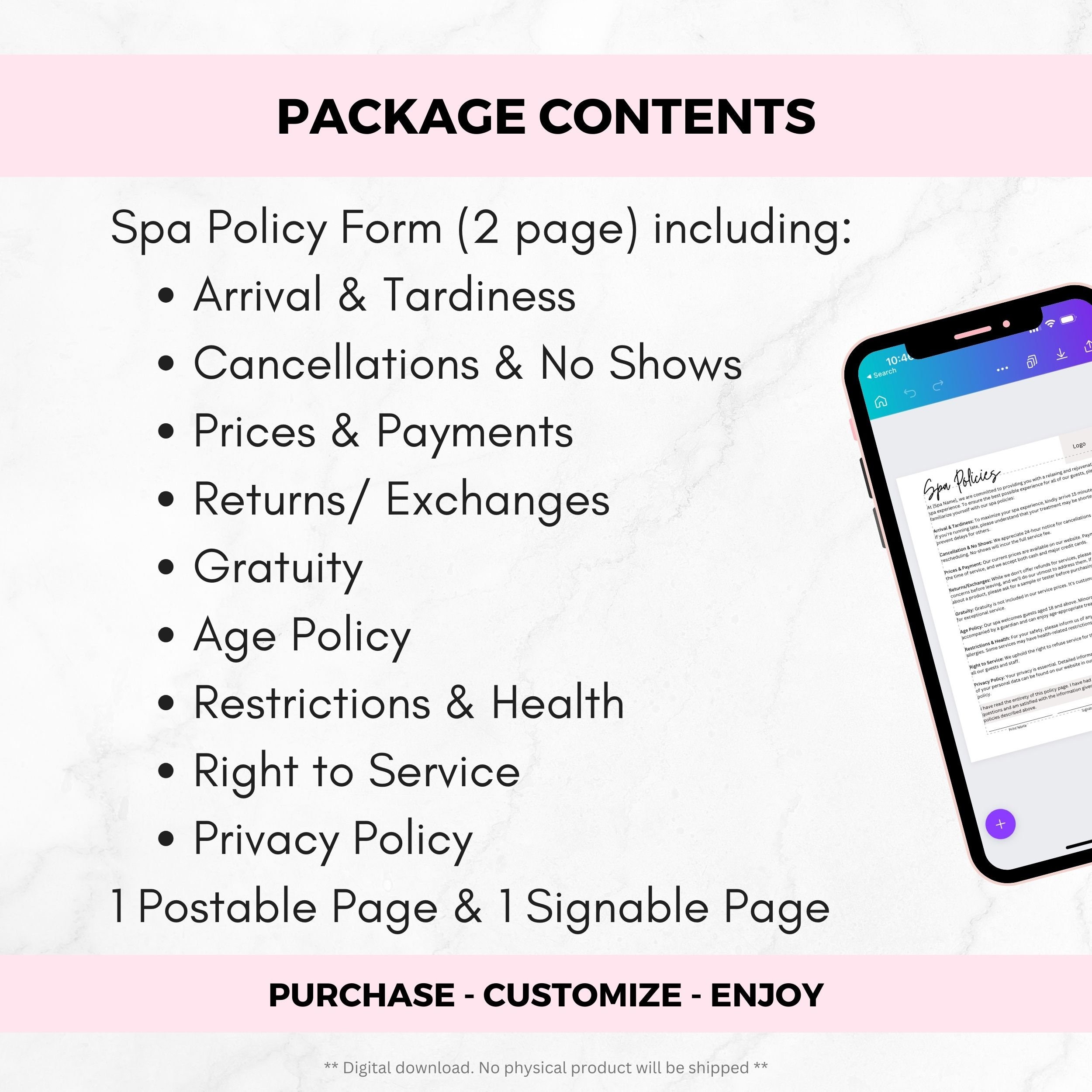 Spa Cancellation Policy Template, Editable Salon Policy Template, Spa ...