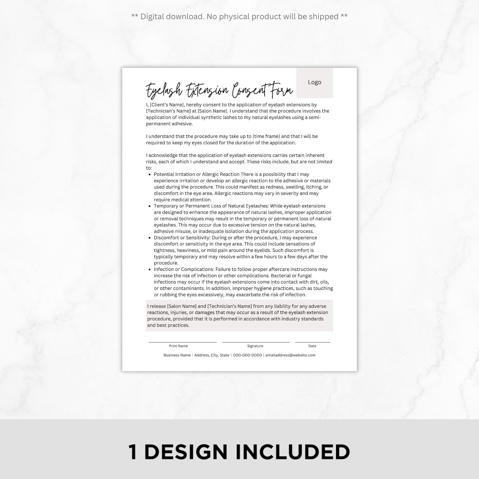Eyelash Extension Consent Form, Lash Extension Intake Form, Client ...