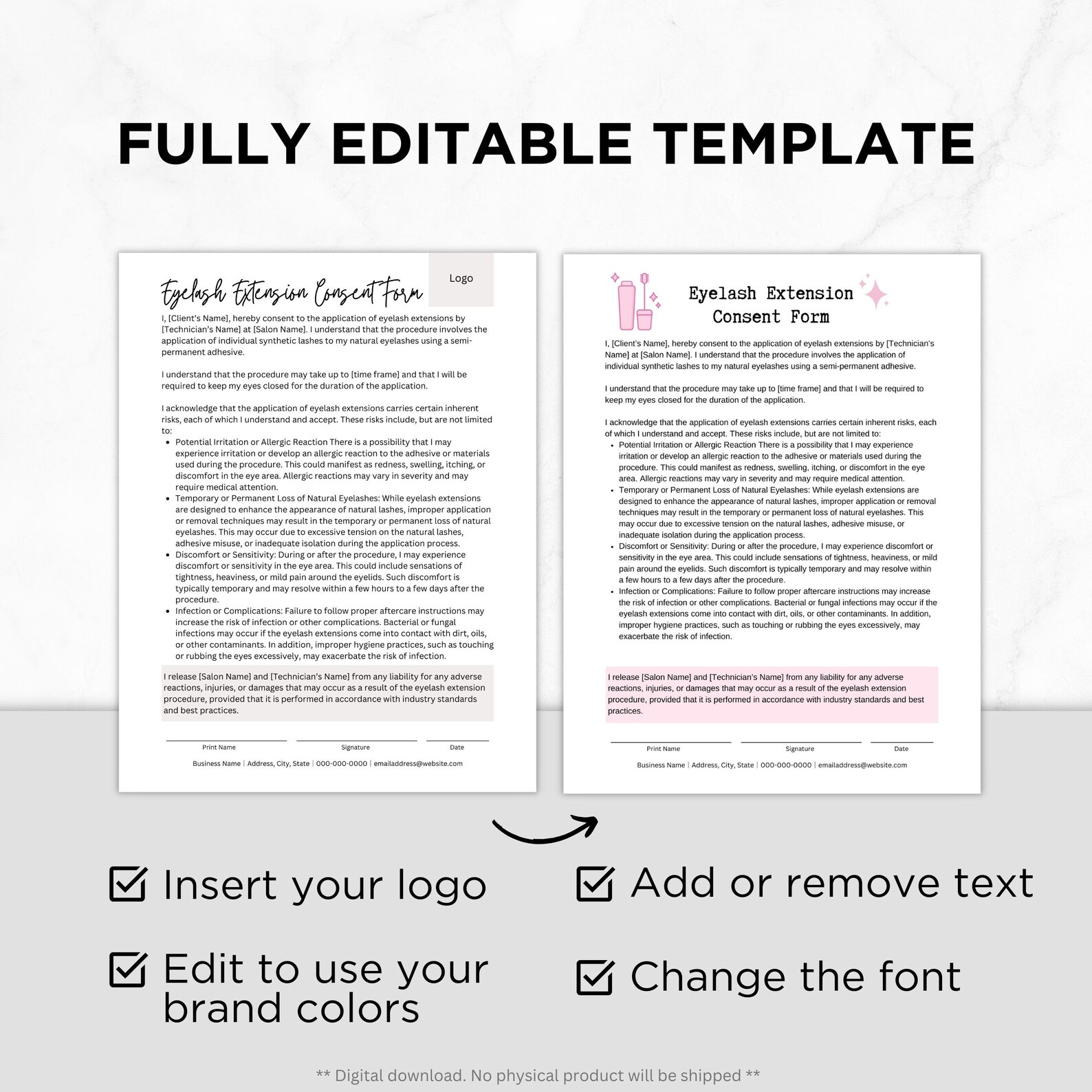 Eyelash Extension Consent Form, Lash Extension Intake Form, Client ...