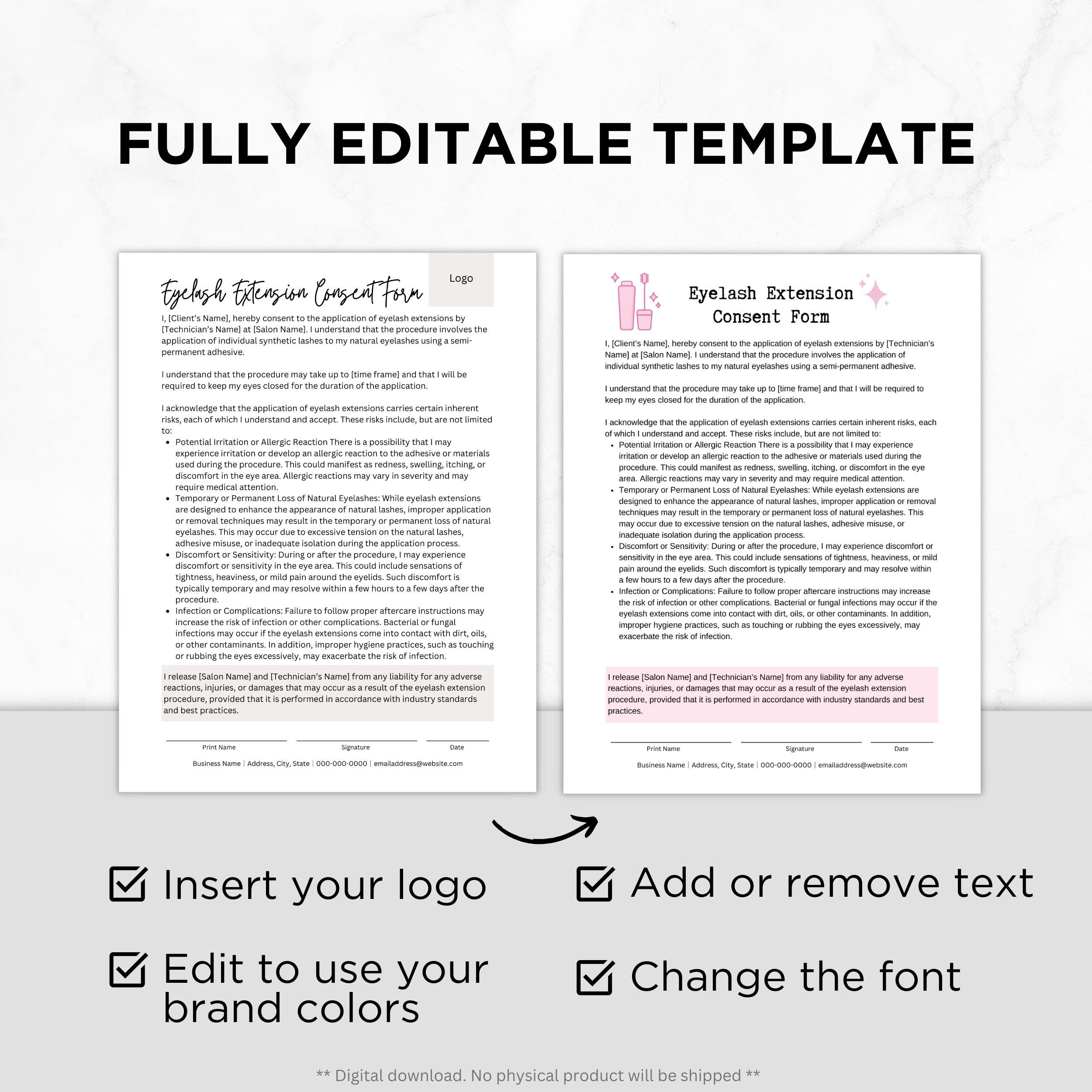 Eyelash Extension Consent Form, Lash Extension Intake Form, Client ...