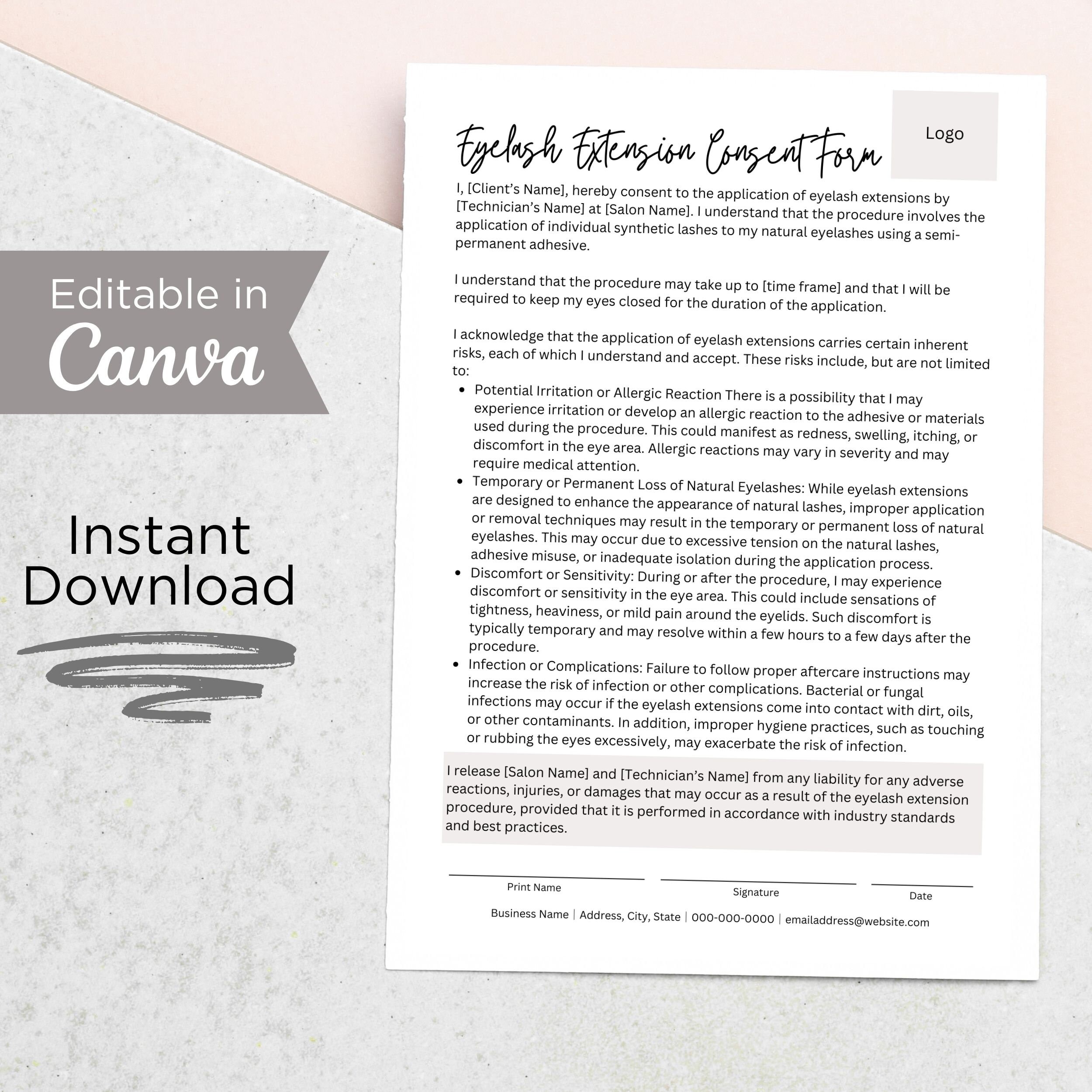 Eyelash Extension Consent Form, Lash Extension Intake Form, Client ...