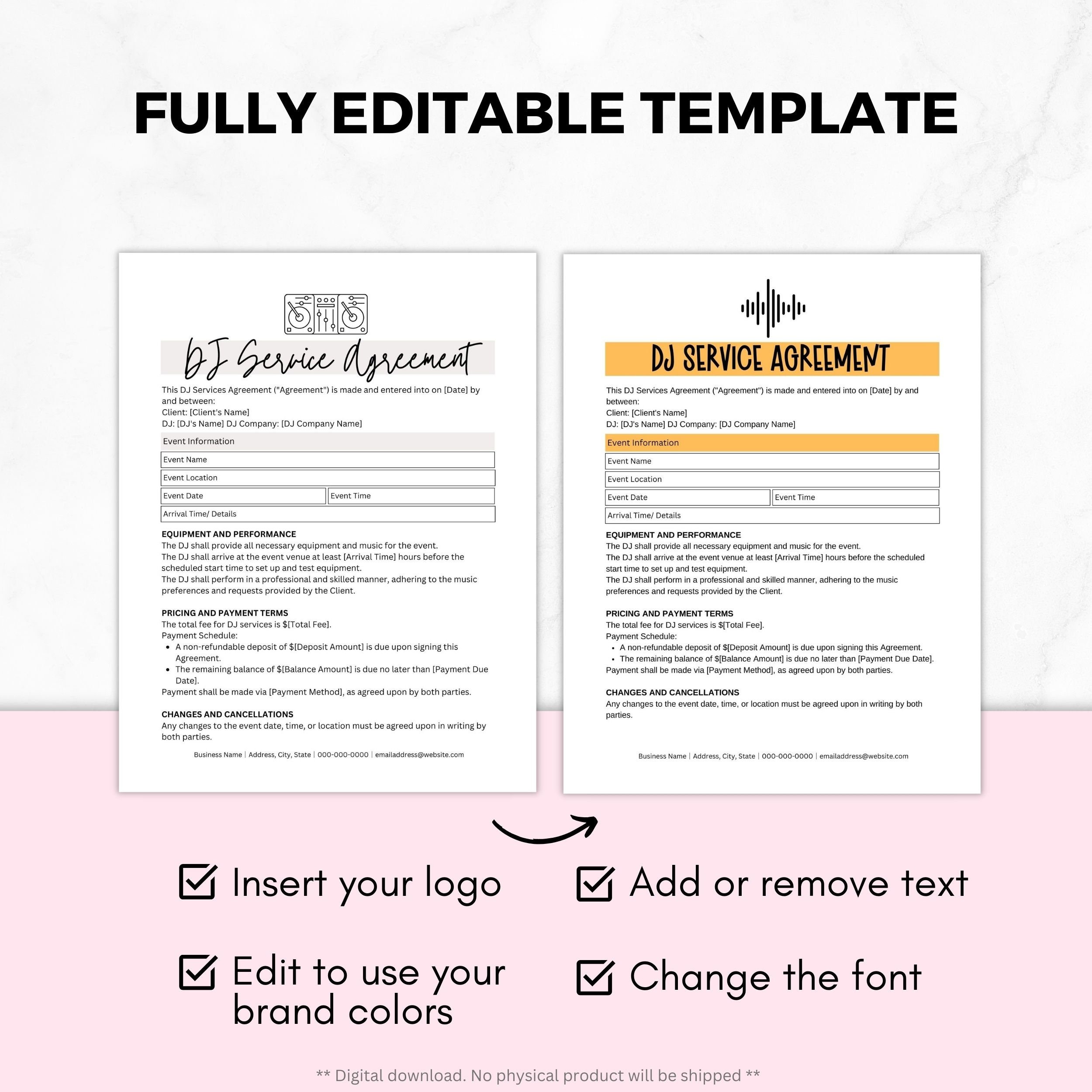Simple DJ Contract Template, Wedding Dj Contract, Freelance DJ ...