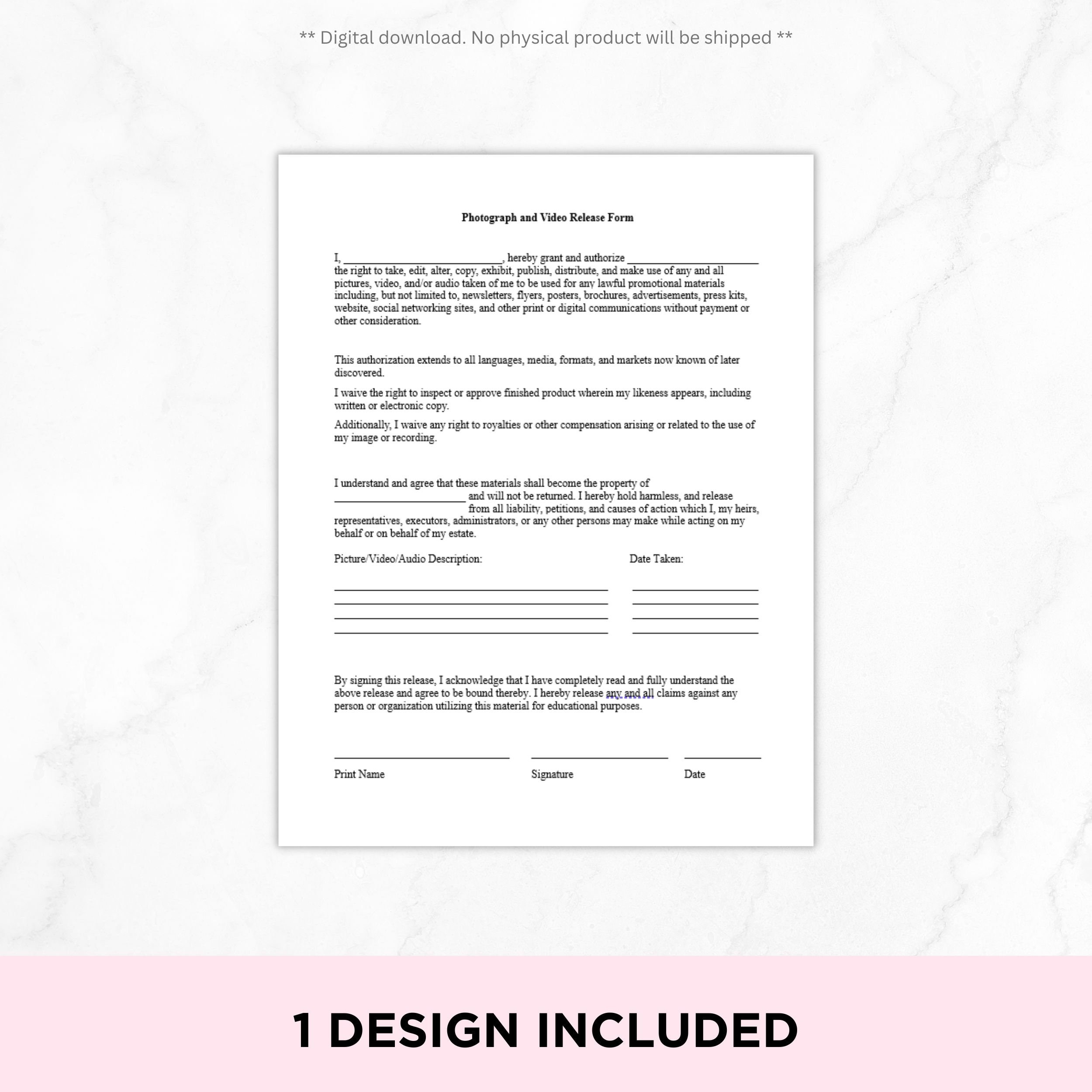 Photo and Video Release Form, Salon Photo and Video Release Form ...