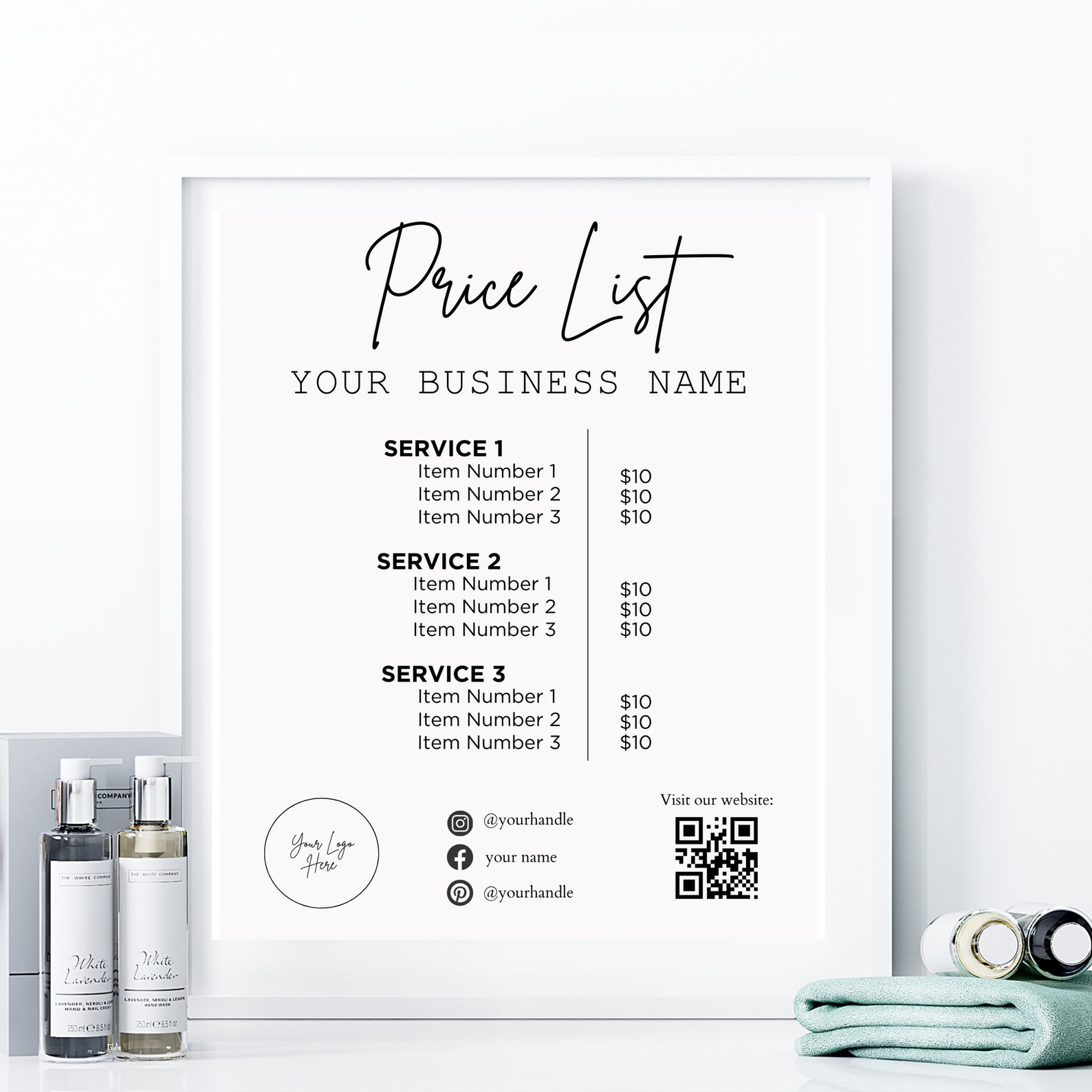 Price List Sign, Editable Price List Sign Printable, QR Code Sign ...