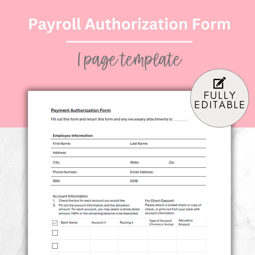 Editable Direct Deposit Authorization Template, Direct Deposit ...