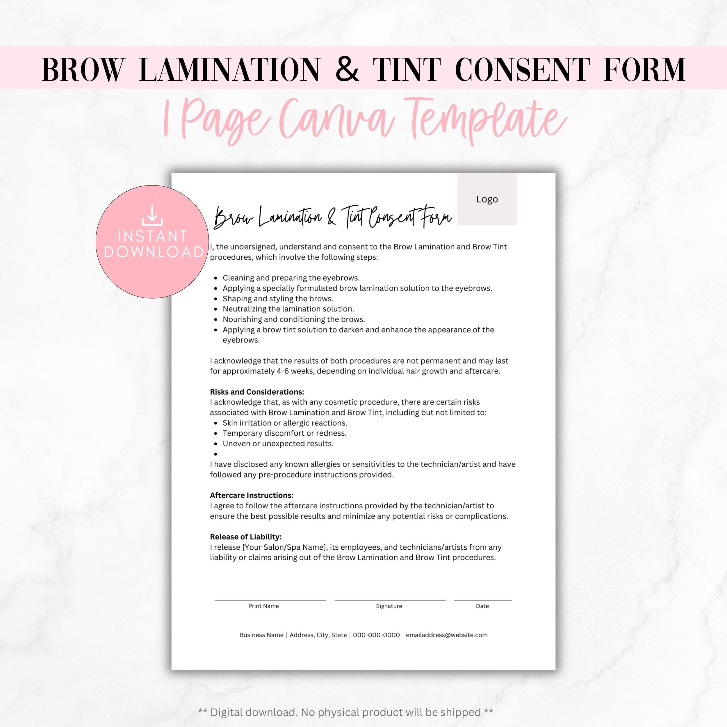 Editable Brow Wax and Tint Intake Form, Consent and Waiver Form ...