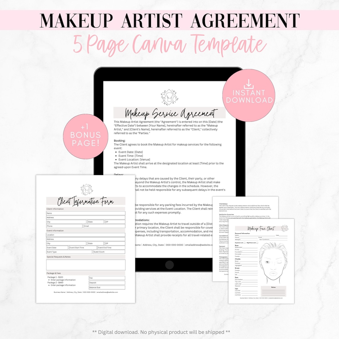 Makeup Artist Contract, Makeup Consultation Form, Makeup Artist Form ...