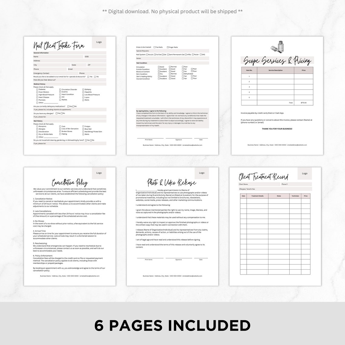 Nail Salon Waiver Form, Nail Consultation Form, Nail Consent Form, Nail ...