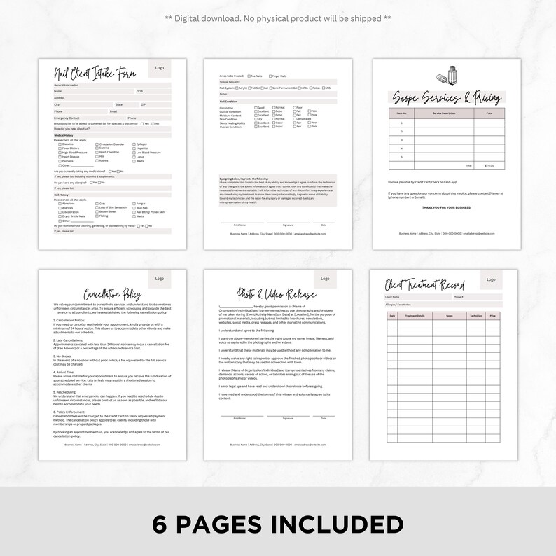 Nail Salon Waiver Form, Nail Consultation Form, Nail Consent Form, Nail ...