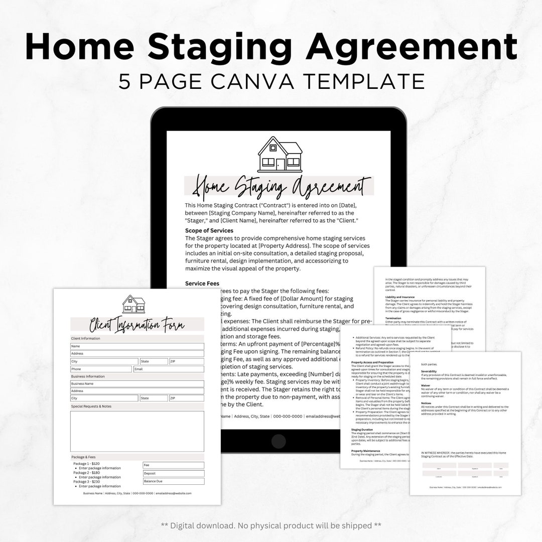 Home Staging Contract, Home Staging Agreement Template, Home Staging Quote Template, Home ...