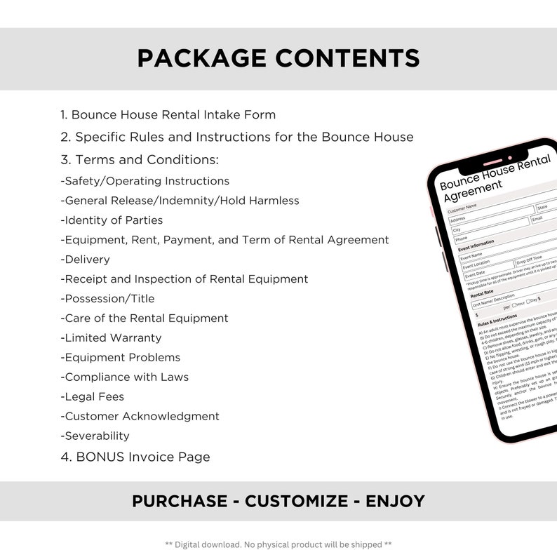 Editable Bounce House Rental Agreement and General Liability Waiver ...