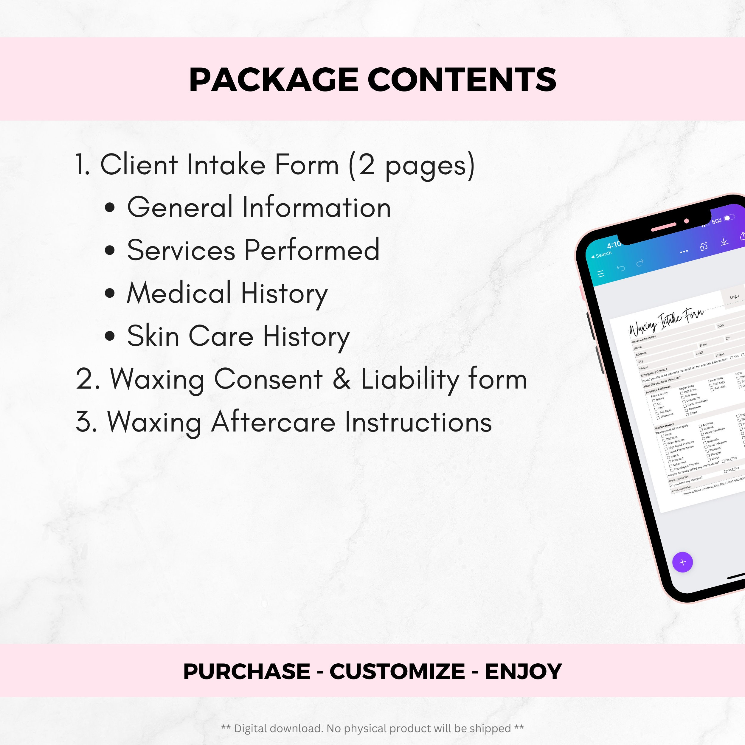 Editable Waxing Client Forms, Esthetician Forms, Canva Template, Waxing ...