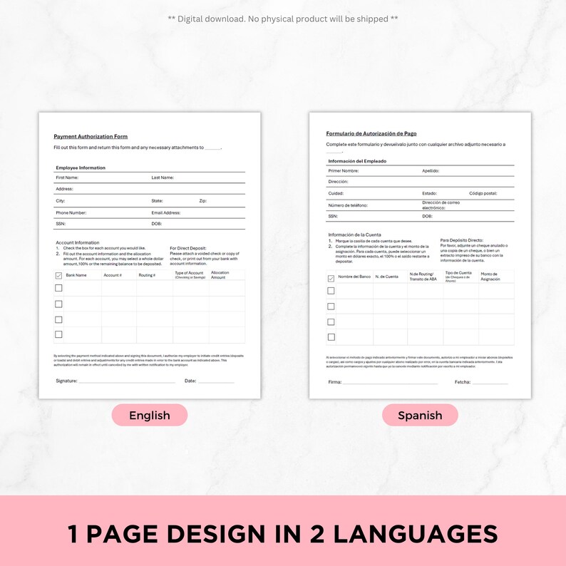 Editable Direct Deposit Authorization Template, Direct Deposit ...
