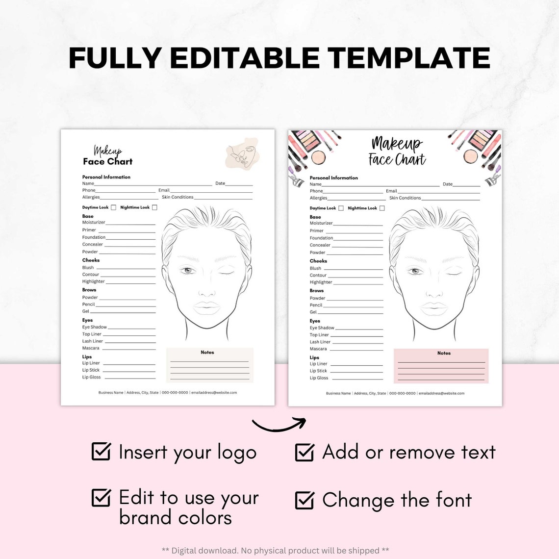 Makeup Artist Face Chart, Makeup Consultation Form, Makeup Artist Form ...