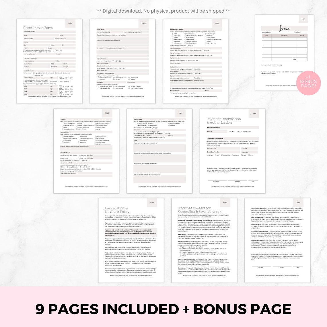 Counseling Intake Form, Informed Consent for Counseling and ...