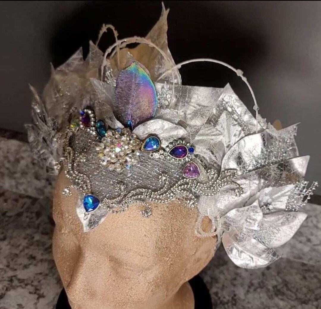 Silver Blue Sparkle Headdress Belly Dance, Masquerade Headpiece, Mardi ...