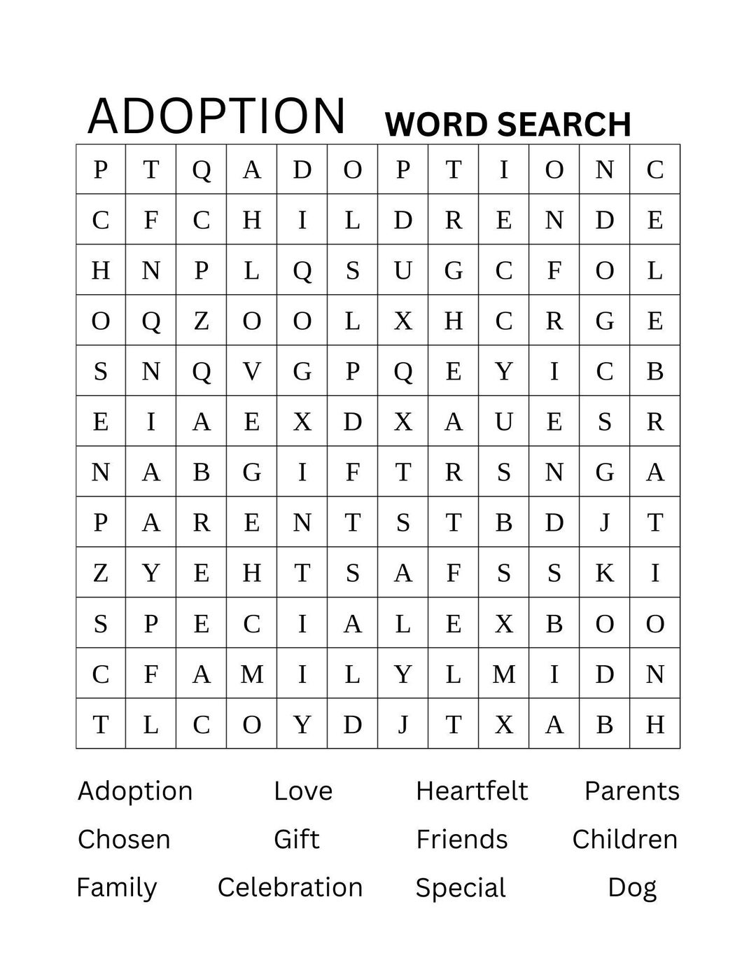 Adoption Word Search Puzzle, Crossword Puzzle, Adoption Gift, Family ...