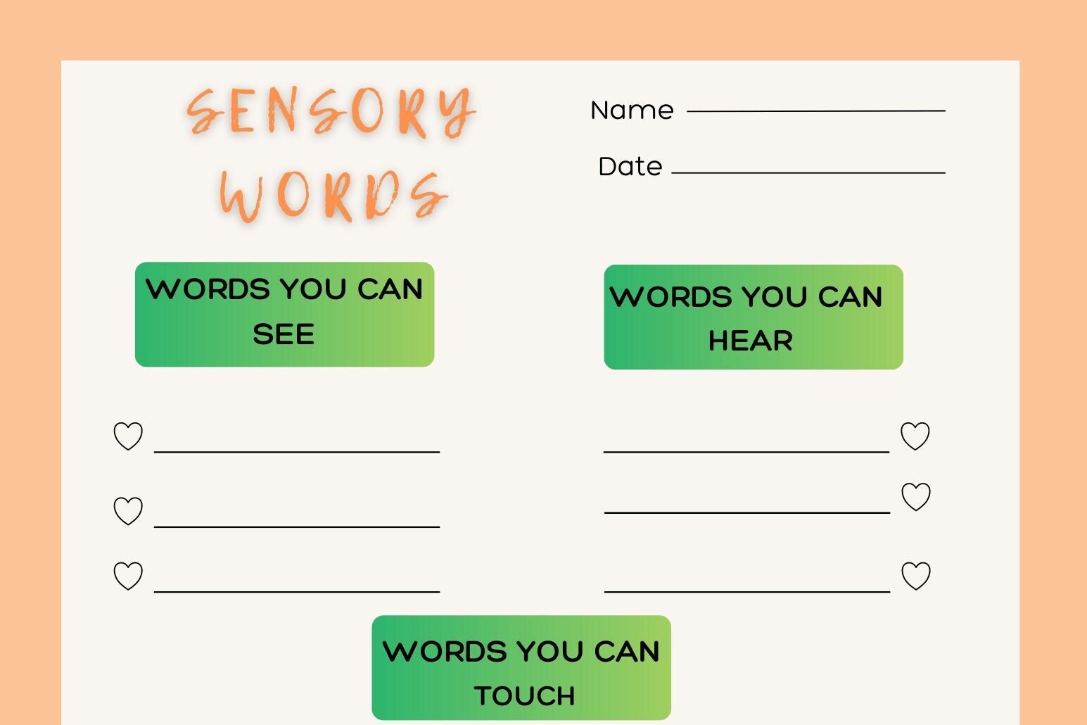 Personalized Sensory Words Chart - Etsy