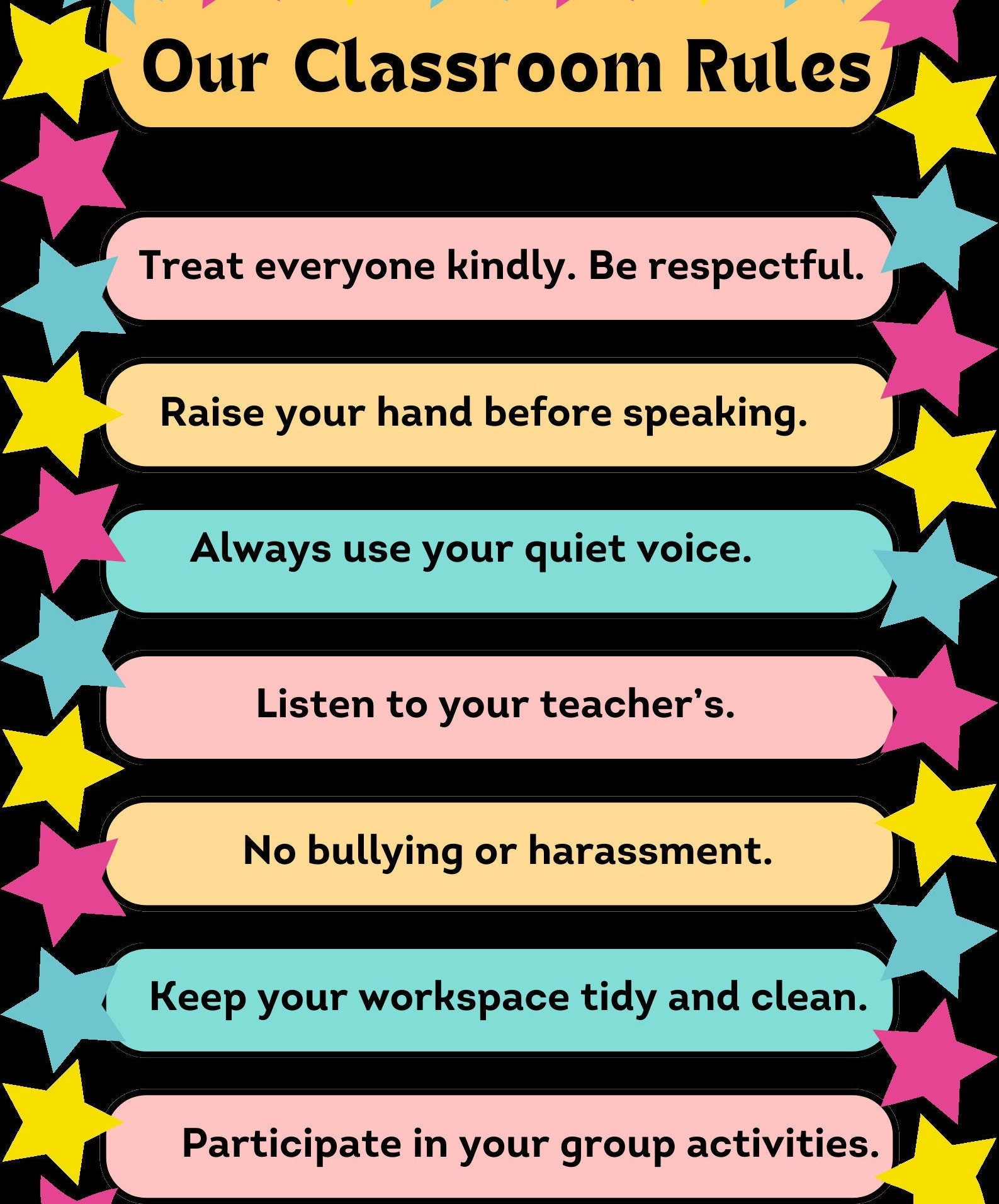 Digital Printable Educational 7 Classroom Rules - Etsy