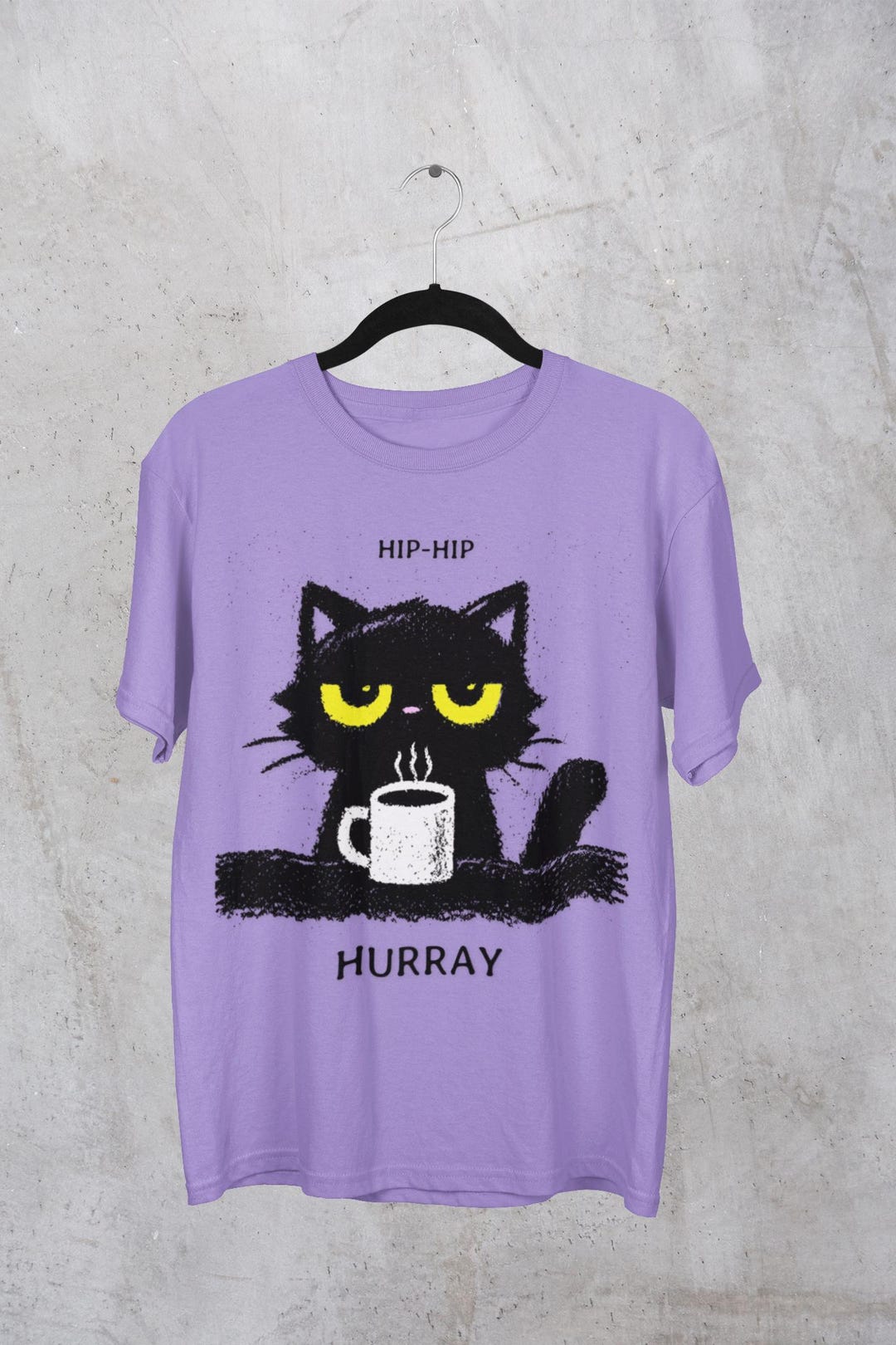 Hip-hip Hooray Cat T-shirt | Black Cat Coffee Illustration - Etsy