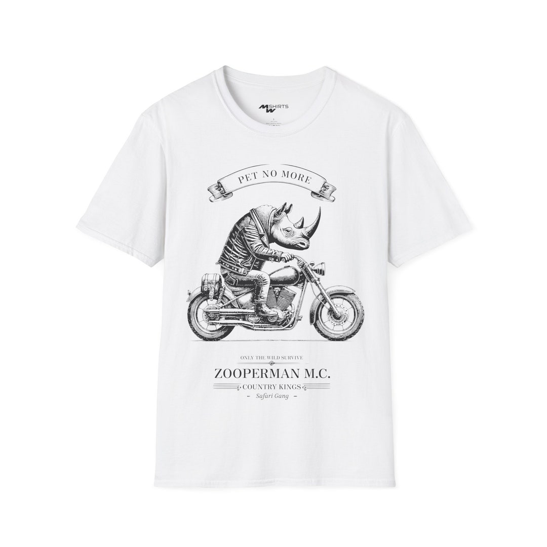 Rhino Rocker on a Motorbike T-shirt - Copper Engraving Style/ Unisex ...
