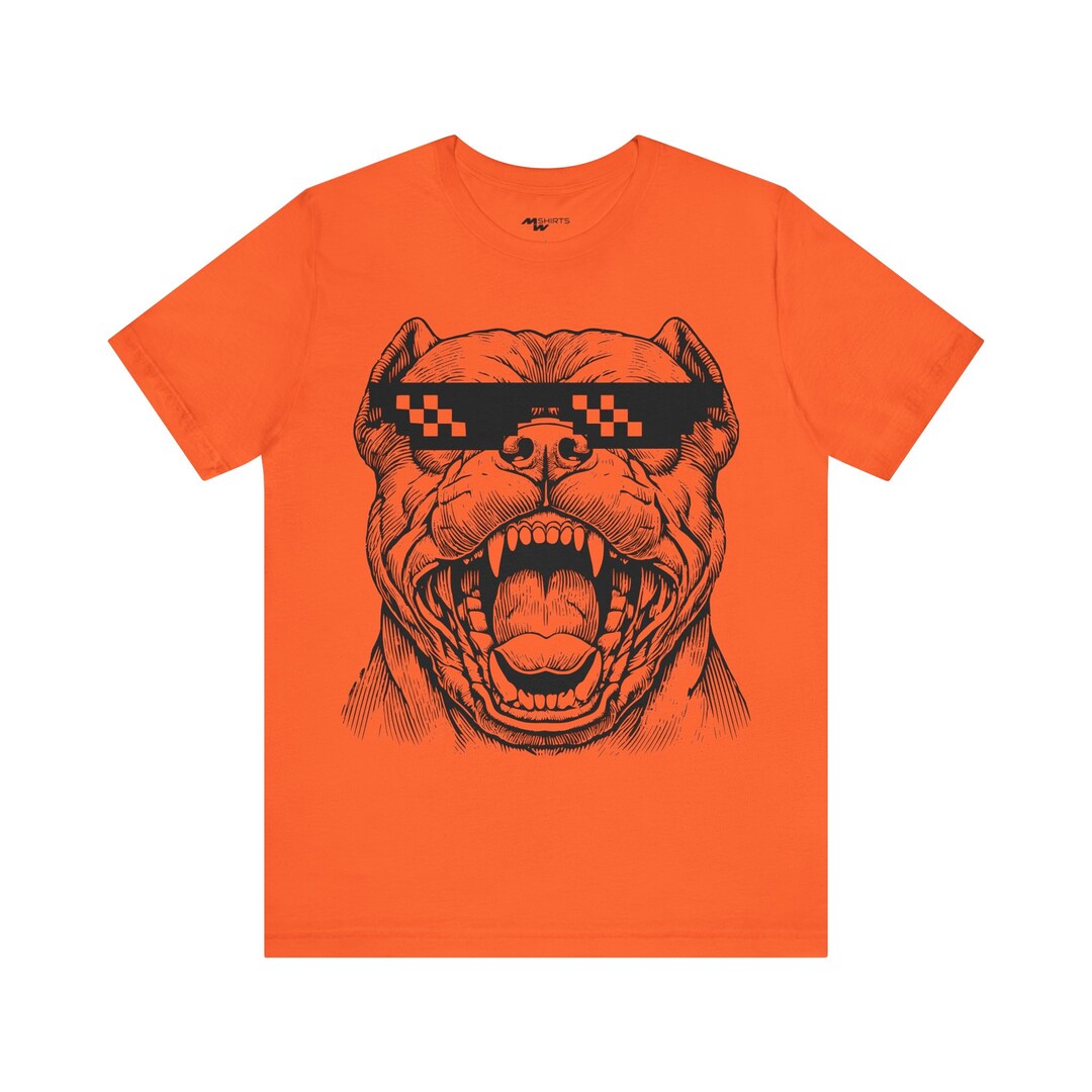 Roaring Pit Bull Head T-shirt With Thug Life Pixel Sunglasses - Vintage ...
