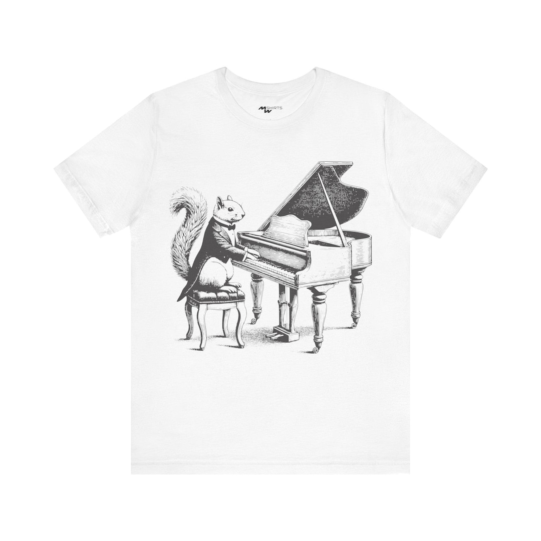Engraving Style Squirrel on Grand Piano Tee - Playful Elegance With a ...