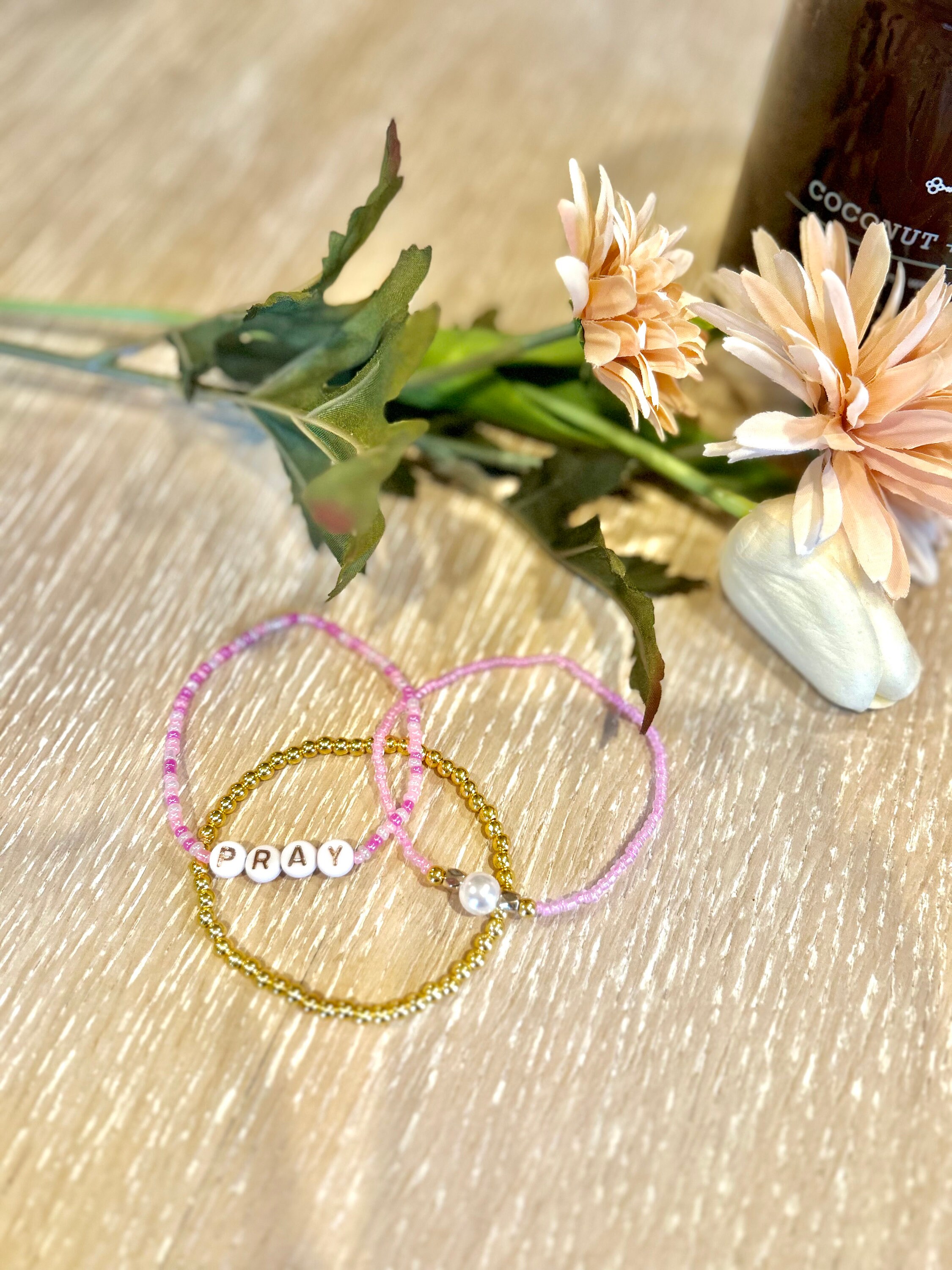 PRAY Pink and Gold Bracelet Stack - Etsy