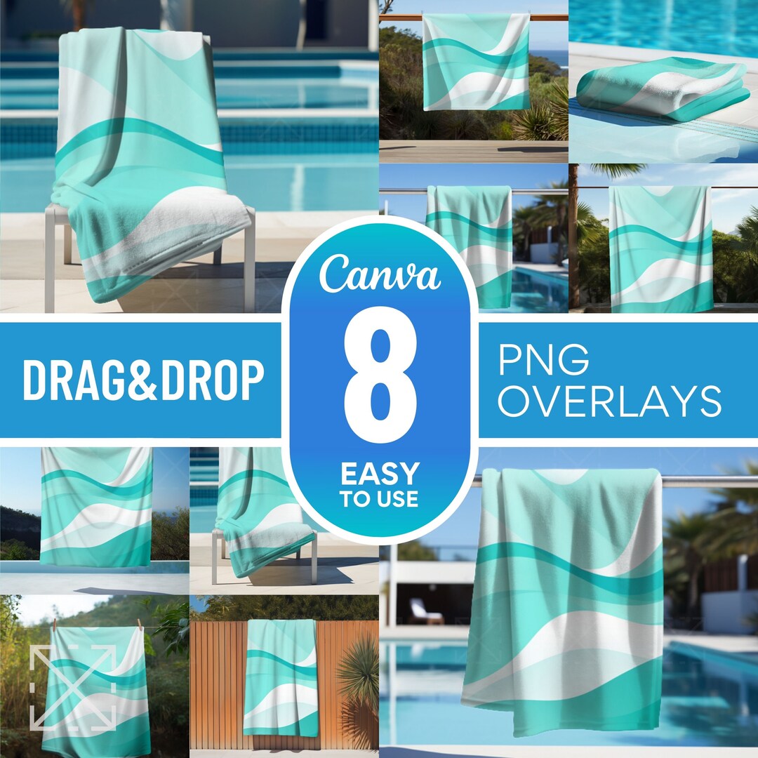 8 Pool Towel Mockups, Towel Mockups, Blank Towel, Towel Drag and Drop ...