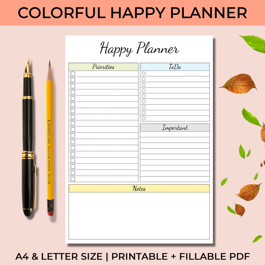 Colorful Happy Planner, Dashboard Layout Planner, Homebody Weekly Happy ...