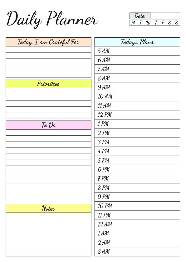 Daily Planner Goodnotes Template, 24 Hour Planner, Daily Digital ...