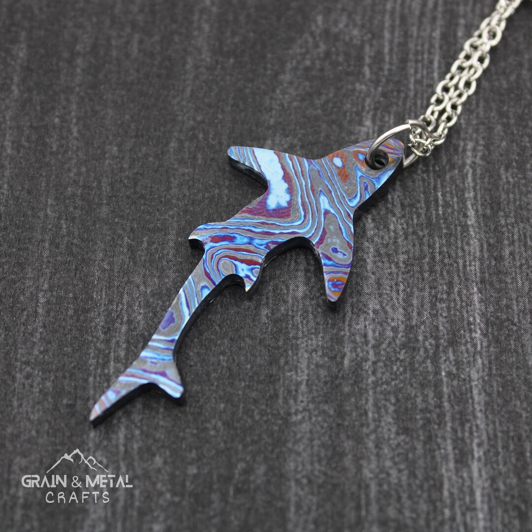 Titanium Damascus Shark Pendant Handmade Colorful Pendant Black ...