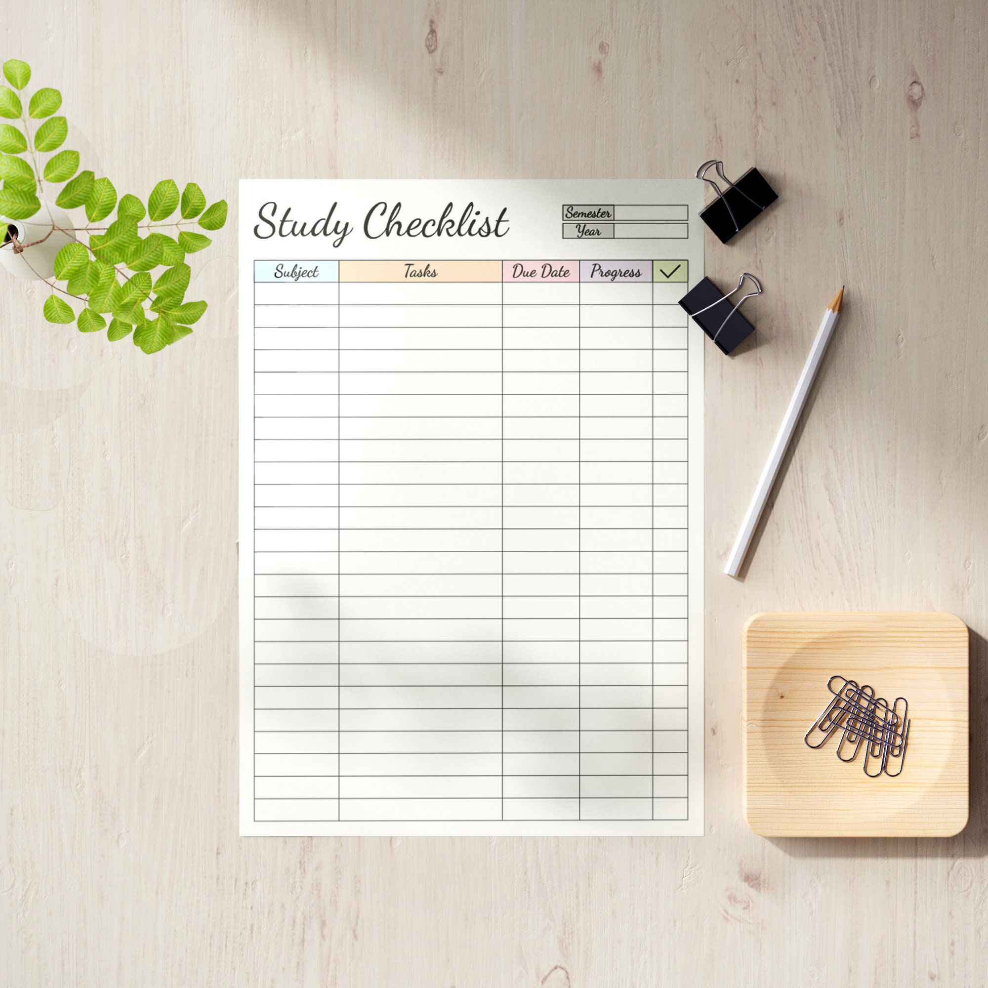 Color Full Study Checklist Fillable Simple Checklist Template , Monthly ...
