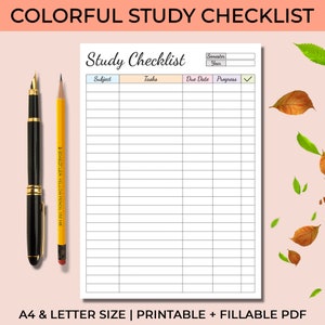 Color Full Study Checklist Fillable Simple Checklist Template , Monthly ...