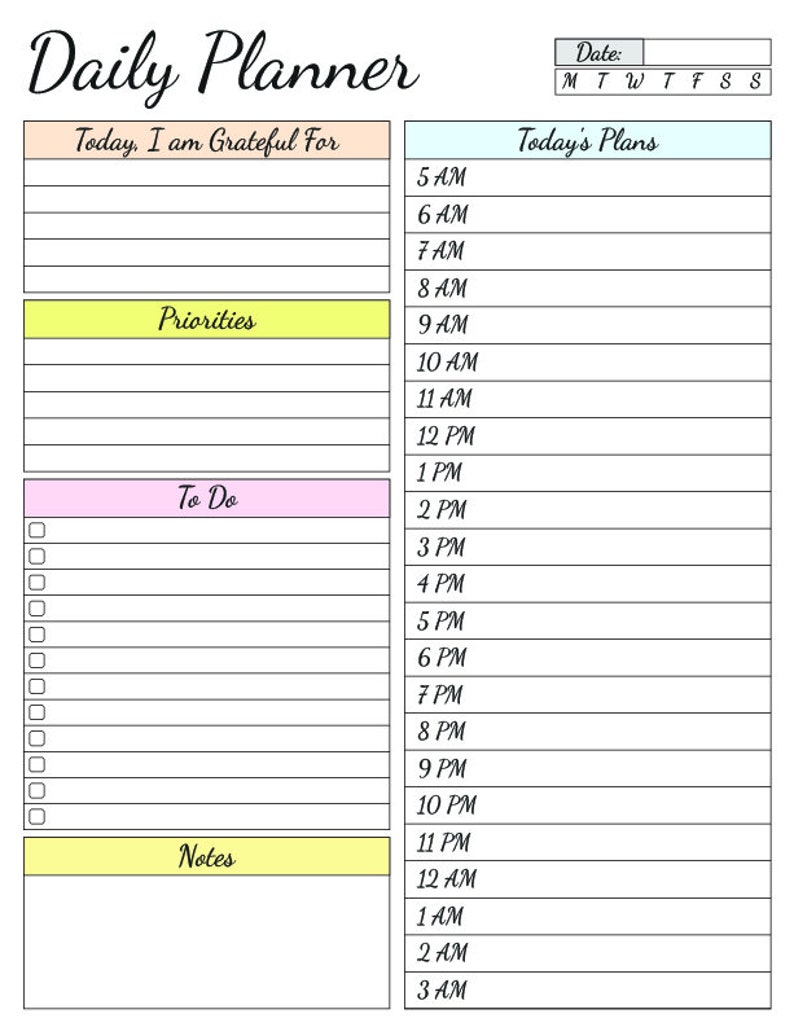Daily Planner Goodnotes Template, 24 Hour Planner, Daily Digital ...