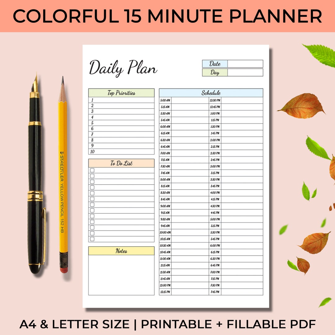 15 Minute Planner, Time Blocking Planner, Daily Appointment Tracker ...