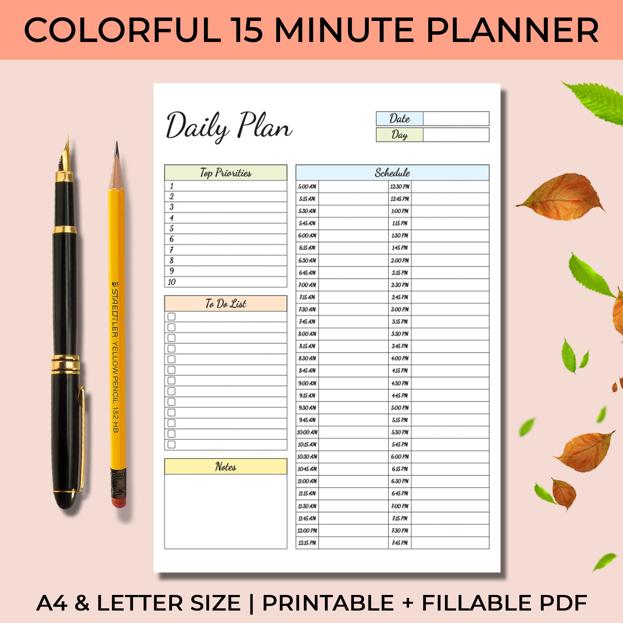 15 Minute Planner, Time Blocking Planner, Daily Appointment Tracker ...