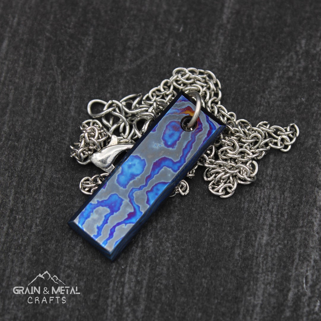 Titanium Damascus Pendant Handmade Colorful Locket Black Timascus Bar ...